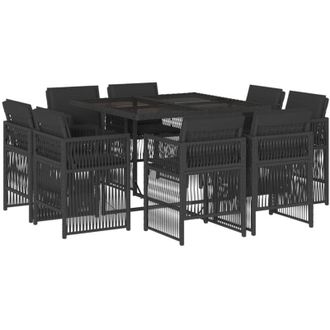 vidaXL Vidaxl - Ensemble &agrave; manger de jardin 9pcs coussins noir r&eacute;sine tress&eacute;e
