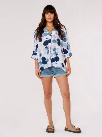 Apricot Shirtbluse Bedrucktes Blusentop mit Kellerfalte