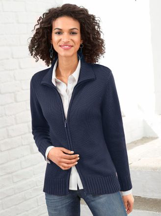 Casual Looks Strickjacke CASUAL LOOKS, Damen, Gr. 36, blau (marine), 50% Baumwolle, 50% Polyacryl, unifarben, figurumspielend, Strickjacken Strickjacke, Topseller