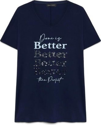 Fiorella Rubino Femme, Tops, Bleu, Taille: 36 FR T-shirt en viscose avec lettrage et sequins