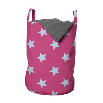 Abakuhaus Blau und Pink W&auml;schesack, Vintage Sterne, W&auml;schekorb mit Griffen Kordelzugverschluss f&uuml;r Waschsalons, 33 cm breit x 49 cm hoch, Rosa und Hellblau