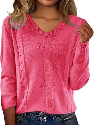 Generic Pull surdimensionn&eacute; &agrave; col en V et &agrave; manches longues pour femme, rose, XXL