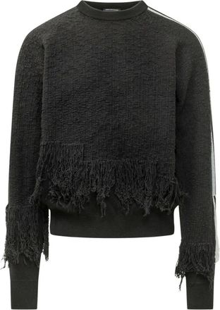 Yohji Yamamoto Homme, Sweatshirts et sweats &agrave; capuche, Noir, Taille: M Pull Tricot&eacute; &agrave; Franges 3 Bandes