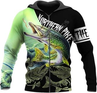 Generic Sweat &Agrave; Capuche pour Hommes, Mode P&ecirc;che Au Brochet du Nord, Imprim&eacute; en 3D, Sweat-Shirt Unisexe, V&ecirc;tements De Sport Stree Zip Hoodies L