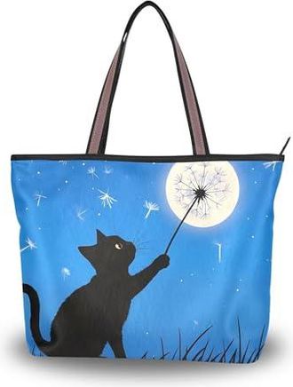 Alaza Grand sac fourre-tout, sac à bandoulière pour femme, sac à main décontracté de grande capacité, chat gris sur la clôture de jardin, sac de courses ave