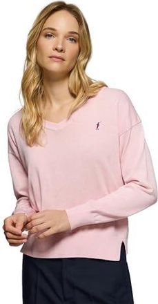 Polo Club Pull en Maille avec Col V et Logo brod&eacute; pour Femme de Couleur Rose