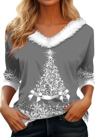 TOMWELL Pull Femme Grande Taille Sweatshirt Sweater à Col Rond Haut Imprimé Chemisiers Ample Décontractée Pull Décontracté Cadeau de Noel Halloween Pull Femme