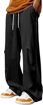 Generic Pantalon cargo pour homme avec cordon de serrage &agrave; la taille, jambes droites pliss&eacute;es et d&eacute;contract&eacute;es, avec poches, Noir, XXL