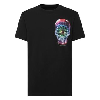 Philipp Plein Homme, Tops, Noir, Taille: M T-Shirt Col Rond Skull