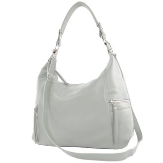 modamoda.de T229 Damen Schultertasche Shopper aus Leder Large handmade in Italy, Farbe:Telegrau