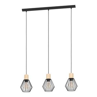 Eglo Pendelleuchte Palmorla, 3 flammige H&auml;ngelampe Vintage, Industrial, Retro, H&auml;ngeleuchte aus Stahl und Holz in Schwarz, Natur, Esstischlampe, Wohnzimmer
