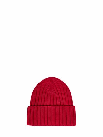 Moncler Womens Beanie Ribbed Virgin Wool Red Hat
