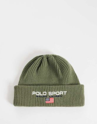 Polo Ralph Lauren Beanie mit Sport-Logo in Khaki-Gr&uuml;n