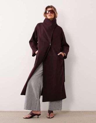 Gina Tricot Gina Tricot manteau mi-long &agrave; col montant en laine, prune bordeaux fonc&eacute;-VIOLET