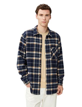Koton Men Pocket Detail Classic Neck Check Plaid Shirt