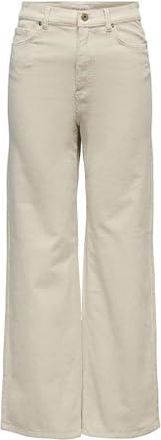 Only Femme Onlhope Global Ex Hw Wide Cord PNT Pantalon Large Taille Haute, Cr&egrave;me, 36W / 32L EU