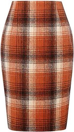 Onsoyours Jupe Crayon Courte Femme Mini Skirt Moulant Élastique Plissée Plaid Court Jupe Taille Haute Pakage Hanche Party Soirée Z1 Orange S