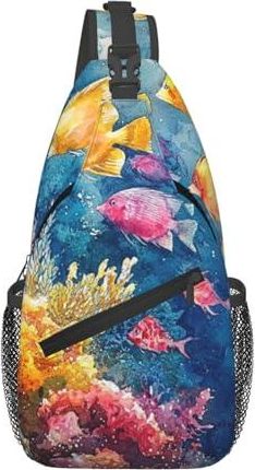 Generic Sac &agrave; dos &agrave; bandouli&egrave;re pour homme - Motif poissons tropicaux
