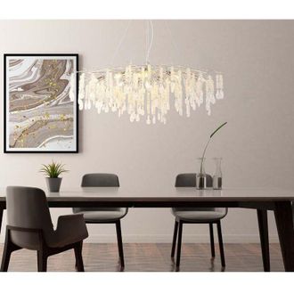 Globo Lighting Suspension lampe suspendue plafonnier m&eacute;tal argent cristaux de verre H 120 cm