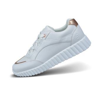 Bugatti Damen-Sneaker mit Goldakzenten, perforiertem Design, federleichten Eva-Sohlen und stoßdämpfender Polsterung, weiß/Metallics, 42 EU