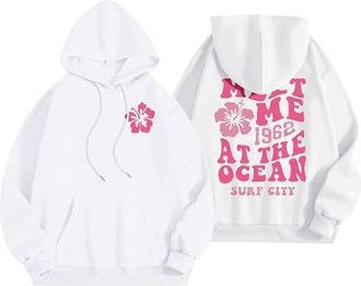 Generic Pink Palm Puff Sweat à capuche pour femme avec imprimé arrière Sweat à capuche décontracté Vêtements Preppy Clothes Sweat à capuche surdimensionné Hau