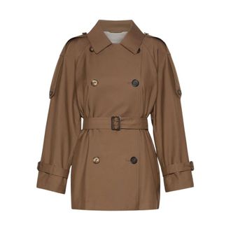 Max Mara Gabardine courte en serg&eacute; imperm&eacute;able - Femme - Manteaux - Brun - Taille: 38 FR