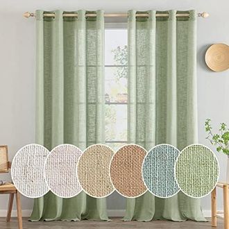 Miulee Lot de 2 Rideaux en Lin Translucide avec Oeillets Rideaux Modernes pour Deux Portes de Balcon pour Salon Chambre à Coucher HxL 235x140 cm Vert