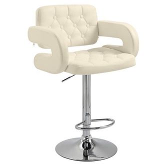 HOMCOM Tabouret de Bar pivotant à 360°, Chaise de Bar réglable en Hauteur avec Dossier rembourrée, Repose-Pieds et accoudoirs, Chaise Haute Cuisine en PU et 