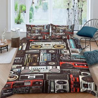 Generic Bettbez&uuml;ge Retro-Radio 3D Motiv Bettw&auml;sche Hochwertig Dekorativ Bettw&auml;sche-Sets Weiche Bettwaren Mit Rei&szlig;verschluss Und 2 Kissenbezug Kinder Jungen M&auml;