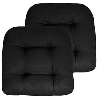 Sweet Home Collection Patio Cushion Outdoor Chair Pads Premium Bequeme Dicke Faserfüllung Getuftet 48,3 x 48,3 cm Sitzbezug 2 Stück (1 Stück), Schwarz