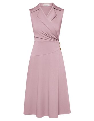 Grace Karin Wickelkleid Damen Sommer A-Linie Ärmellos Midi Kleid Damen Sommer Formelle Business Kleid Festliche Etuikleid Elegant Hellrosa XXL