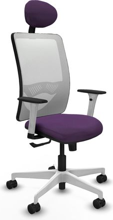 Piqueras y Crespo Violetter Schreibtischstuhl Zulema mit wei&szlig;en und schwarzen Armlehnen, h&ouml;henverstellbarer Lendenwirbelst&uuml;tze und festem Kopfteil, ausgestattet mit 3 P