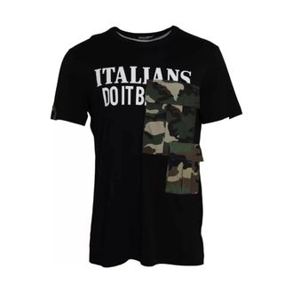 Dolce & Gabbana Homme, Tops, Noir, Taille: 5XL T-shirt en coton camouflage noir