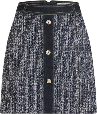 Morgan Kurzer Rock in Marineblau mit Tweed-Muster mit Zierknöpfen, Multico, 38