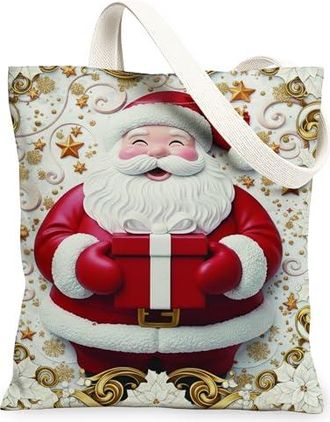 Generic Sacs fourre-tout en toile avec motif P&egrave;re No&euml;l, sacs d&eacute;picerie r&eacute;utilisables, vintage l&eacute;gers et lavables avec bandouli&egrave;re, Rouge, 13x15 Inch