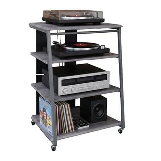 Relaxdays Hifi Rack, 4 Ebenen, f&uuml;r Plattenspieler, Steroanlage, Eisen & MDF, HxBxT: 78x61x52 cm, Multimediaregal, grau