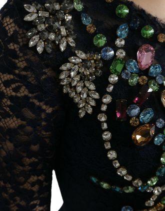 Dolce & Gabbana Womens Multicolor Crystal-Embellished Lace Gown Black Rayon Nylon