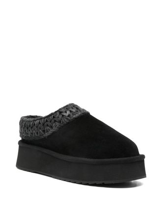 Mou Womens Platform Clog Sabot Black Sheepskin Shoe