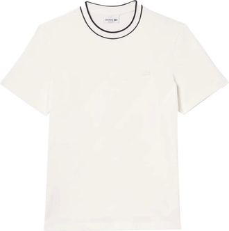 Lacoste Homme, Tops, Blanc, Taille: L T-shirt &agrave; Col Ray&eacute; en Piqu&eacute; Stretch