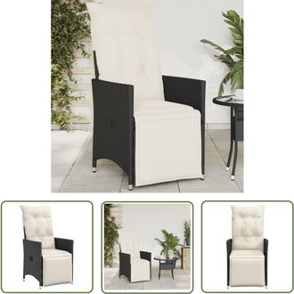 vidaXL Gartensessel Verstellbar mit Kissen Schwarz Poly Rattan - Gartenstuhl - Relaxsessel - Loungesessel - Outdoor M&ouml;bel - Rattan Sessel - The Living Store