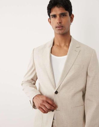 Selected Regular-Fit-Anzugjacke aus Leinenmix in Beige, Kombiteil-Neutral