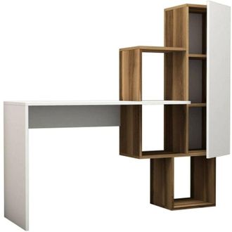 Dmora Schreibtisch Dmambrin, Mehrzweckschreibtisch, Bürotisch für pc, Eckschreibtisch, 145x45h75 cm, Walnuss und Weiß - Dmora