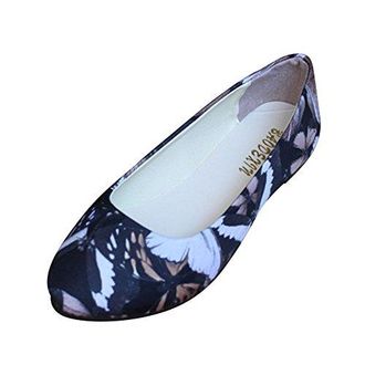 Missmao Femme Filles 50s Vintage Chaussures Plates Mary Jane Fleuri Ballerines Plates Pointue Confortable,Noir,EU 40