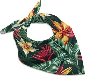 Generic Écharpe carrée en soie légère avec feuilles vertes et fleurs de palmier pour cheveux, foulard respirant, cadeau pour homme et femme, multicolore, 60x6
