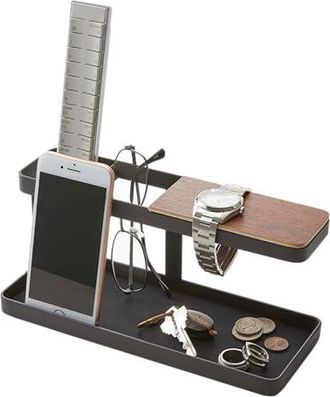 Yamazaki Tableware Yamazaki 2300 TOWER Tisch-Organizer, schwarz, Stahl/Holz, Minimalistisches Design, 24,5 x 9,7 x 11,3 cm (LxBxH)