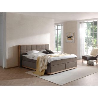 Naturoo home24 Boxspringbett Levana 180 x 200cm Microfaser Grau/Dunkelgrau H3 Eiche