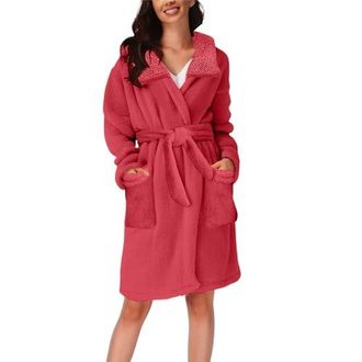 Generic Peignoir &eacute;pais pour femme, peignoir en &eacute;ponge moelleux, d&eacute;contract&eacute;, chaud, ultra doux, thermique avec poches, peignoir kimono tendance, couleur unie,