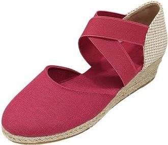Generic Sandales Femme été Compensées Mode Rétro Tissé Espadrille Bout Fermé Bride Cheville Boucle Confortables Et Respirantes Chic Et Elegant Chaussures 34