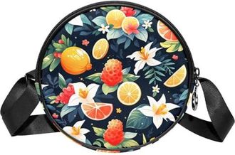 Generic Petit sac &agrave; bandouli&egrave;re rond pour femme, motif fruits de dessin anim&eacute;, avec fermeture &eacute;clair, bretelles r&eacute;glables, sac &agrave; main rond d&eacute;contract&eacute; pour fe