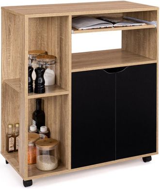 IDMarket Idmarket - Küchenwagen cosi Holz in Buchenoptik und schwarze Türen B.76 cm